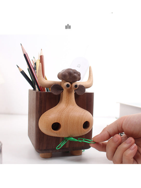 Whimsical Wooden Bull Pen Holder: Fun and Functional Desk Accessory ...