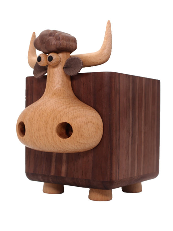 Whimsical Wooden Bull Pen Holder: Fun and Functional Desk Accessory ...