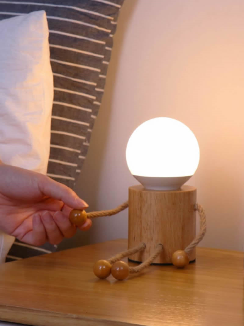 Whimsical Wooden Man Lamp: Rechargeable Night Light – More Angle