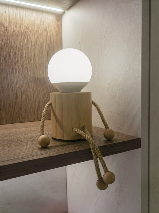 Whimsical Wooden Man Lamp: Rechargeable Night Light – More Angle