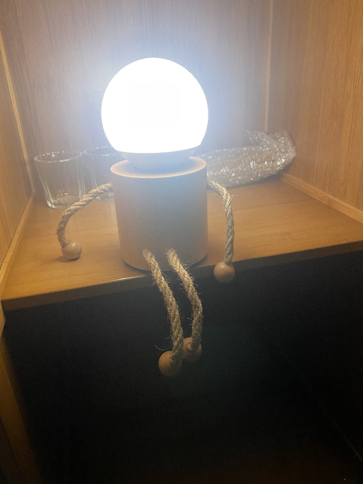 Whimsical Wooden Man Lamp: Rechargeable Night Light – More Angle