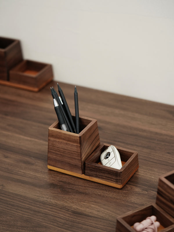 Wood Office Desk Pen Holder, Paper Clips, Business Cards Storage,Black ...