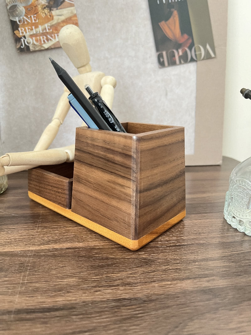 Wood Office Desk Pen Holder, Paper Clips, Business Cards Storage,Black ...