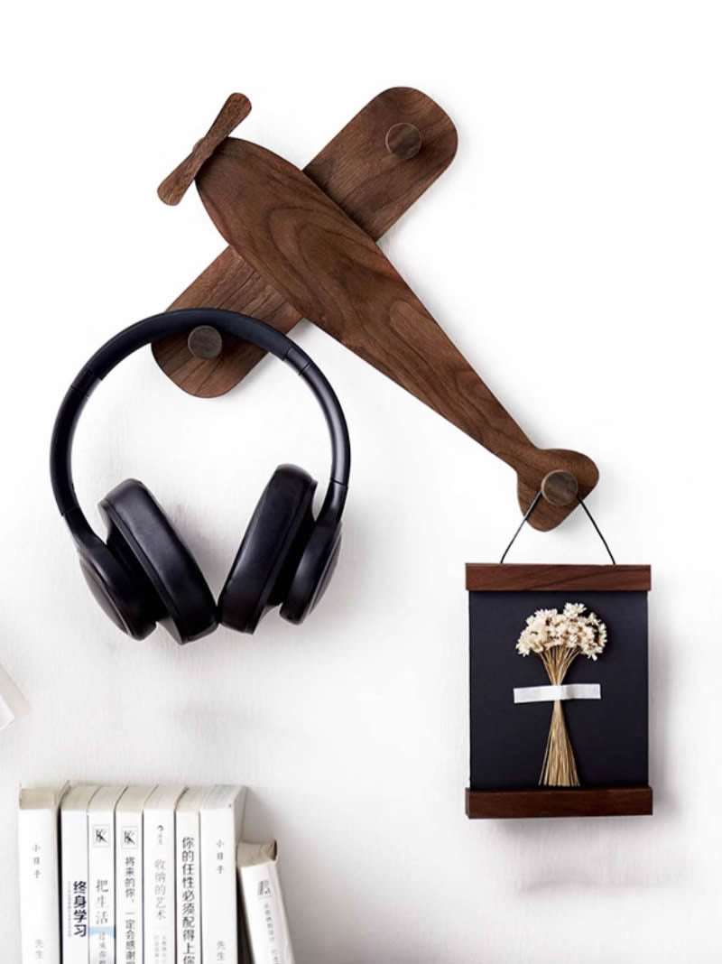 Wooden Airplane Shape Wall Hook, Room Decoration Gift Idea – More Angle