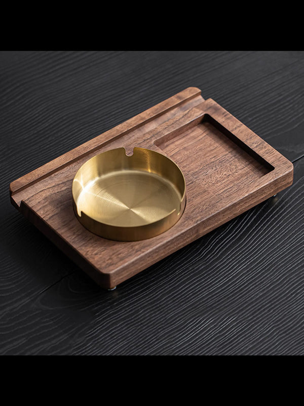 Wooden Ashtray Set with Multi - Function Tray, Walnut Wood Cigarette A ...