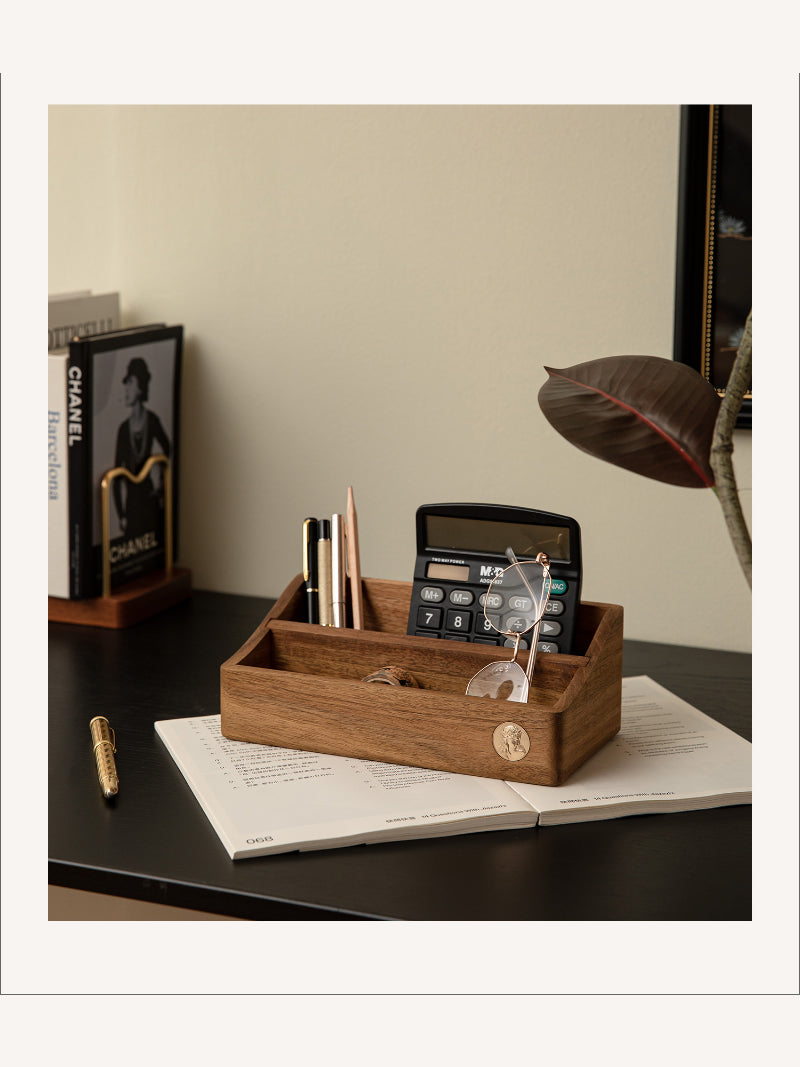 Wooden Desktop Organizer: Stylish Storage Solution for Remotes, Phones ...