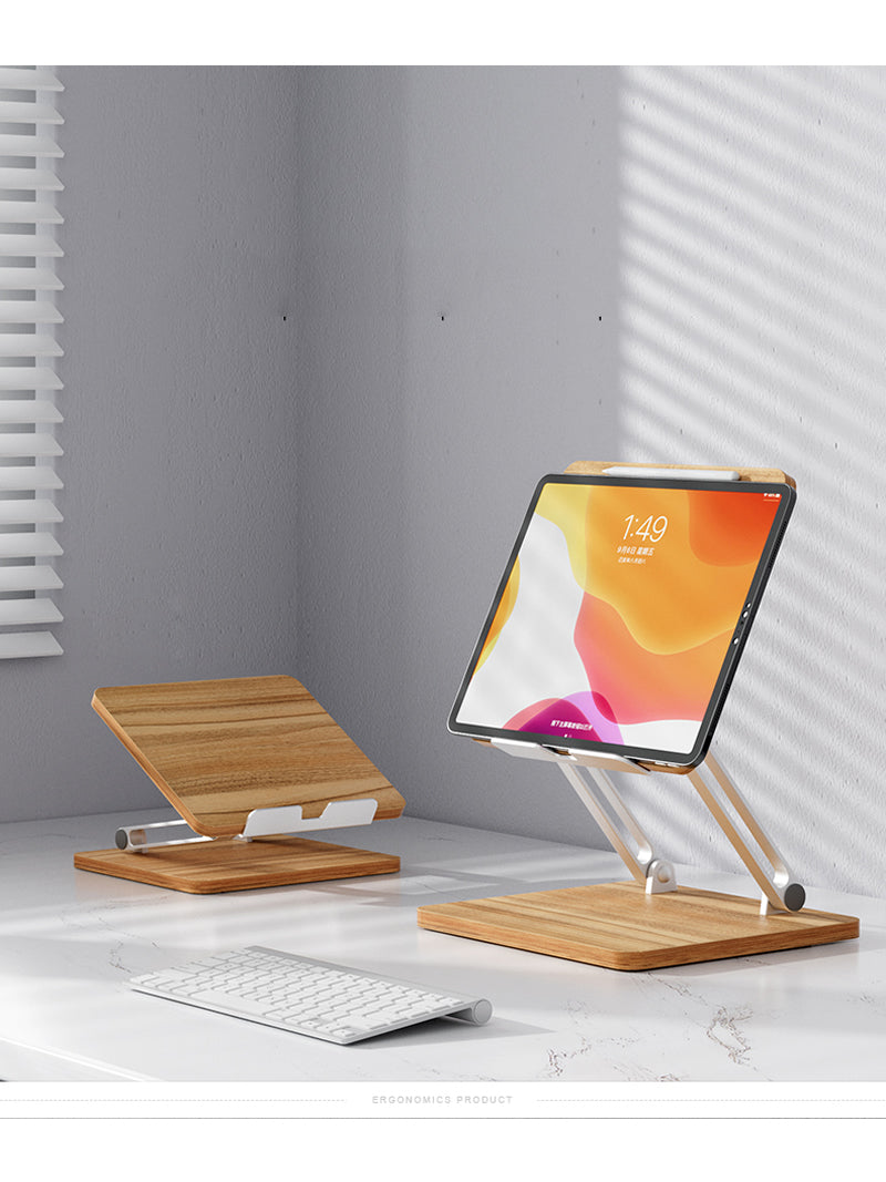 Wooden Folding Tablet Stand, Multi-Angle Adjustable iPad Stand – More Angle
