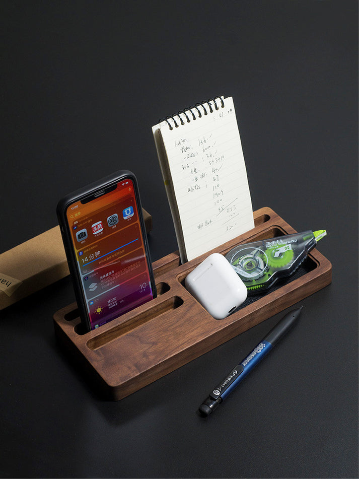 Wooden Office Stationery Storage Box, Phone Holder, Business Card Hold ...