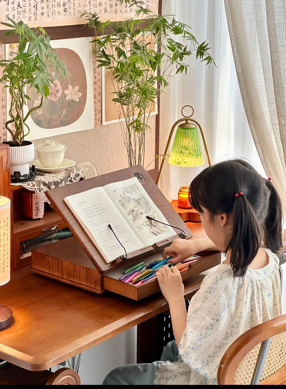 Wooden Reading Rack, Ipad Painting Stand, Drawer Storage Box – More Angle