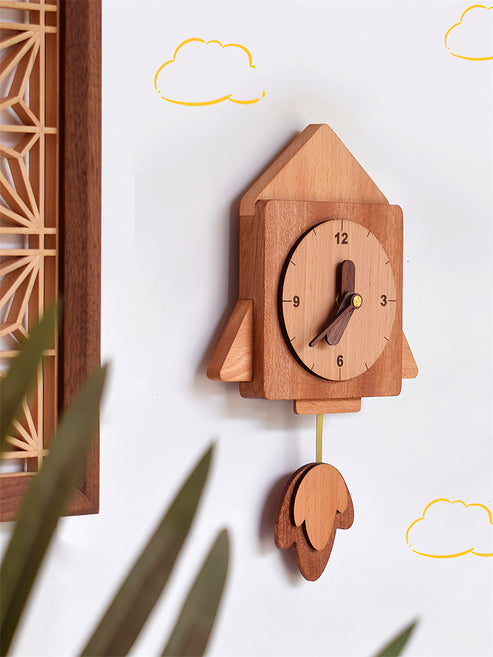 Wooden Rocket Silent Wall Clock:Kids House Decorating Creative Gift Id ...