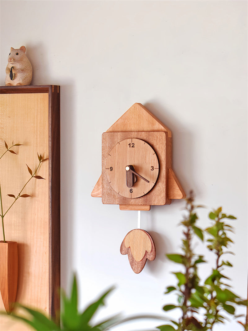 Wooden Rocket Silent Wall Clock:Kids House Decorating Creative Gift Id ...