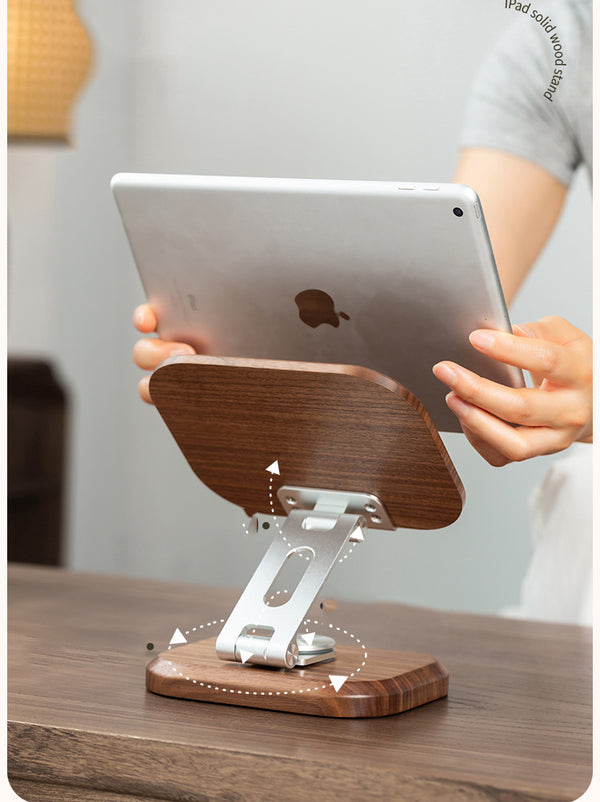 Wooden Rotating iPad Stand & Phone Holder,Black walnut design – More Angle
