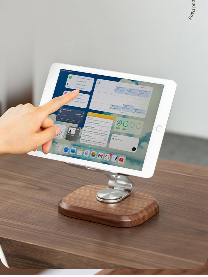 Wooden Rotating iPad Stand & Phone Holder,Black walnut design – More Angle