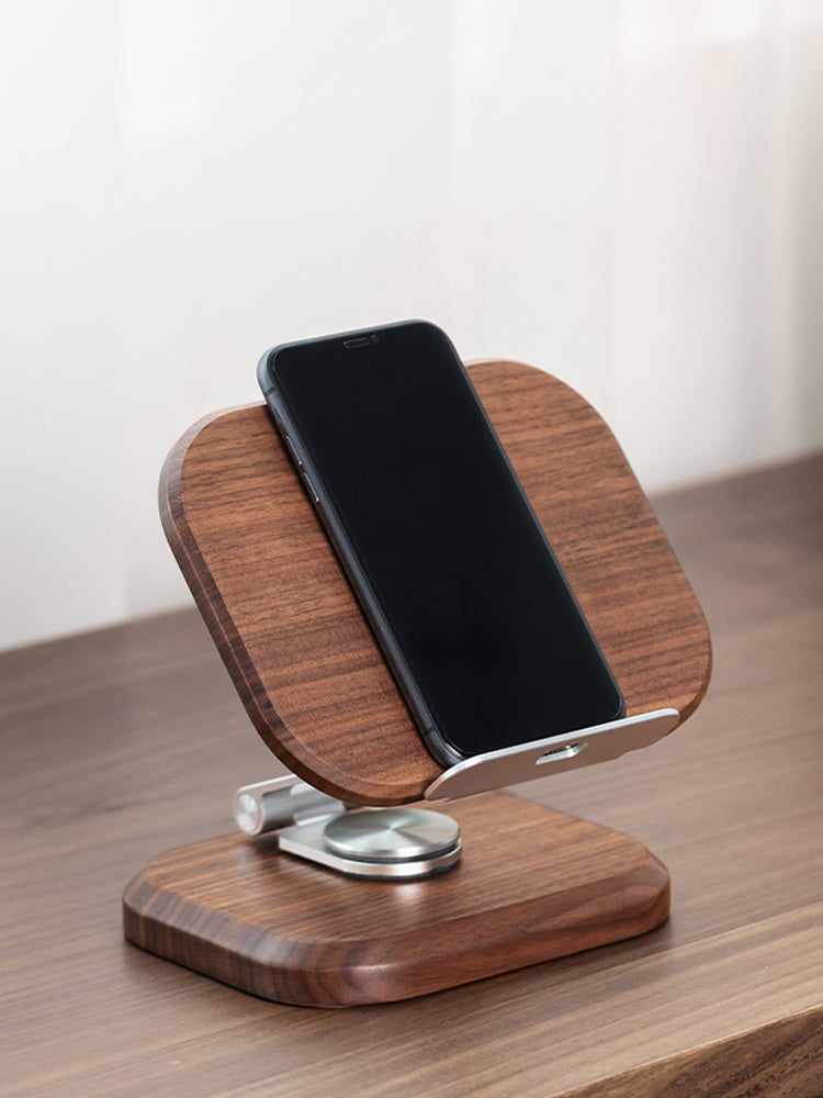 Wooden Rotating iPad Stand & Phone Holder,Black walnut design – More Angle