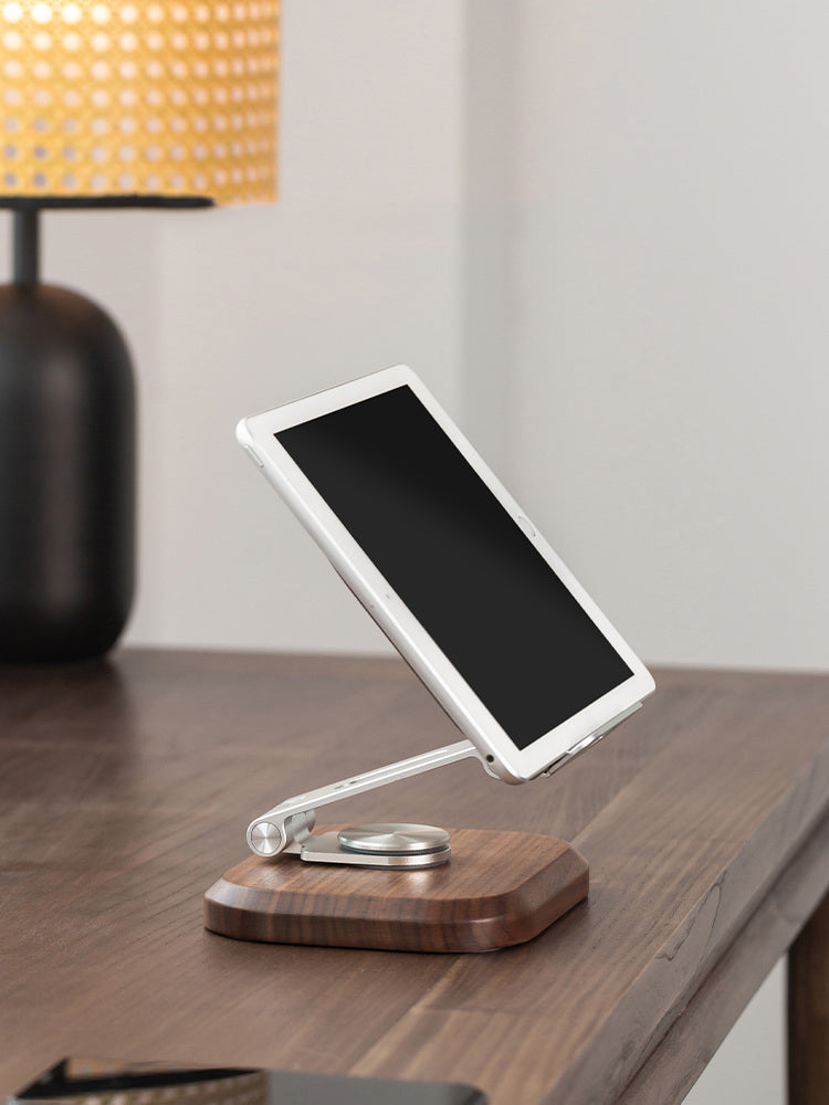 Wooden Rotating iPad Stand & Phone Holder,Black walnut design – More Angle