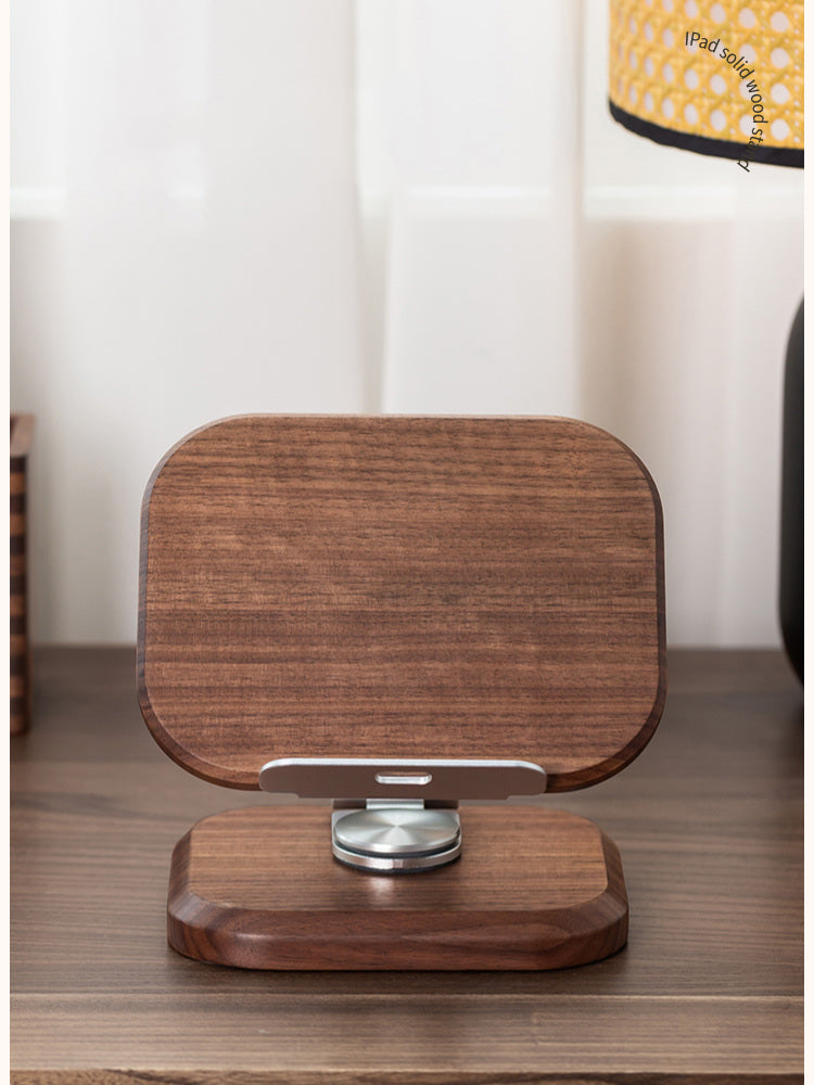 Wooden Rotating iPad Stand & Phone Holder,Black walnut design – More Angle